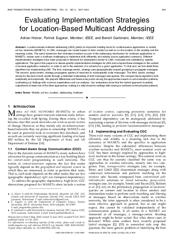 (PDF) Evaluating Implementation Strategies for Location-Based Multicast Addressing
