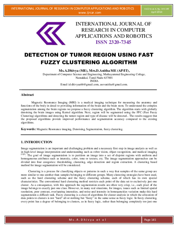 Detection Of Tumor Region Using Fast Fuzzy Clustering Algorithm
