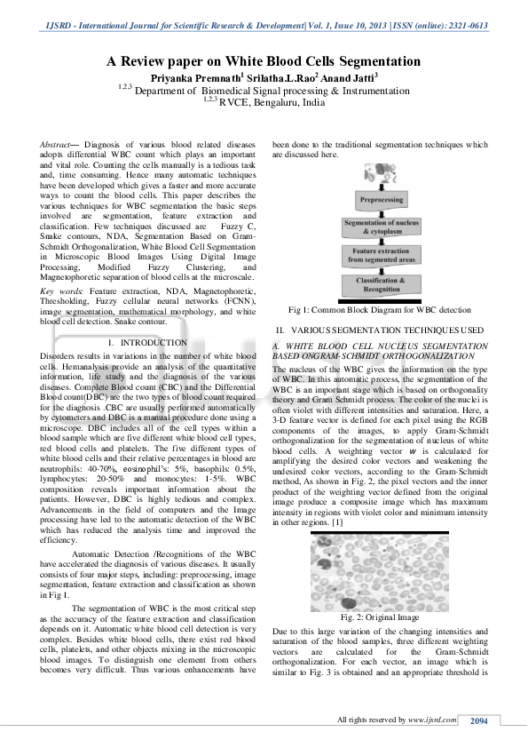 (PDF) A Review paper on White Blood Cells Segmentation