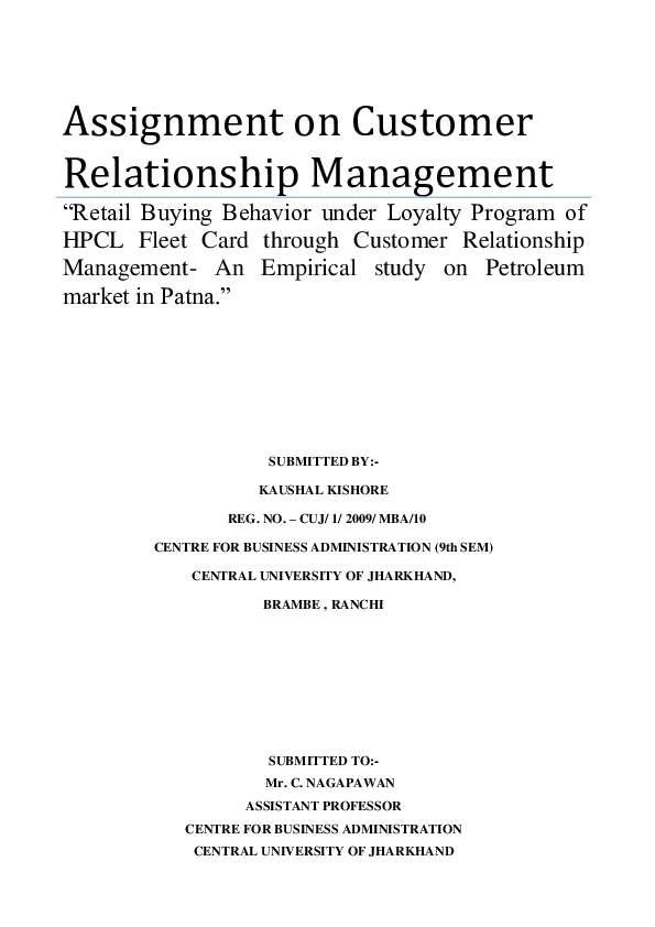 (DOC) Assignment on Customer Relationship Management "Retail Buying ...