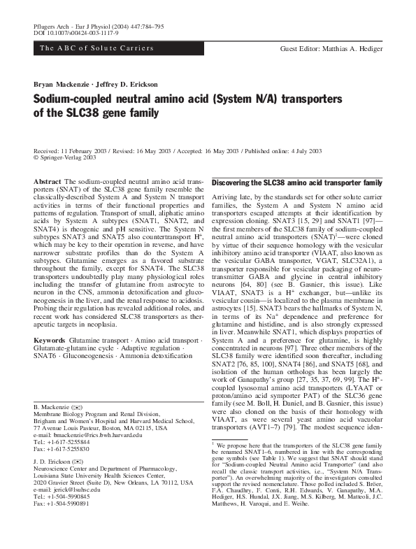 (PDF) Sodium-coupled neutral amino acid (System N/A) transporters of ...