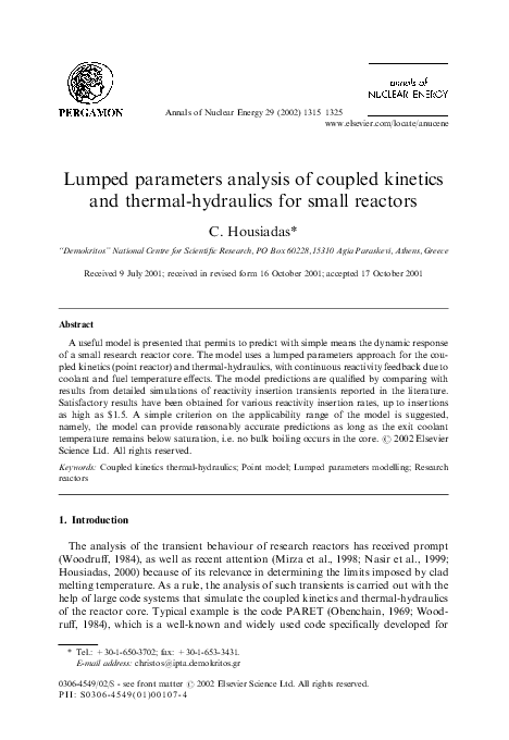 (PDF) Lumped parameters analysis of coupled kinetics and thermal-hydraulics for small reactors