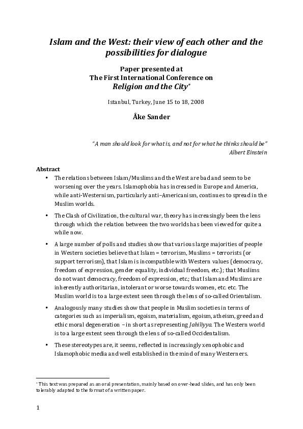 (PDF) Islam and the West: their view of each other and the ...