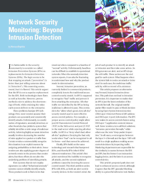 (PDF) Network Security Monitoring: Beyond Intrusion Detection