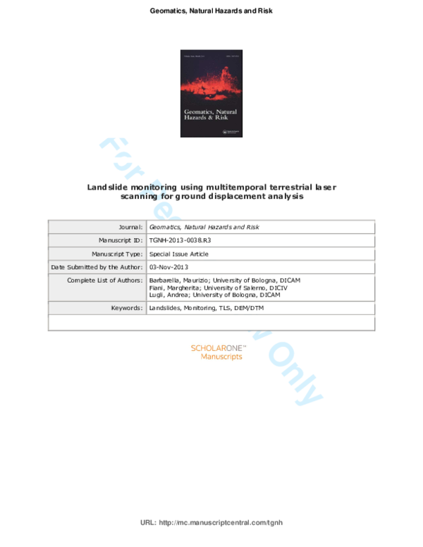 Pdf Landslide Monitoring Using Multitemporal Terrestrial Laser Scanning For Ground