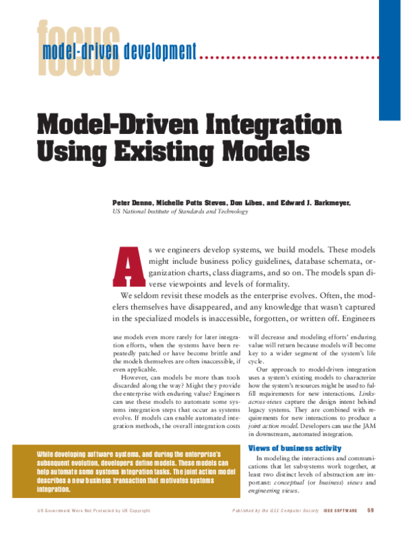 Pdf Model Driven Integration Using Existing Models 8684