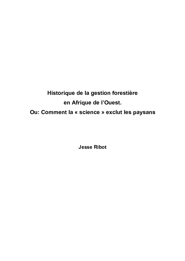 (PDF) Historique de la gestion forestière en Afrique de l'Ouest. Ou ...