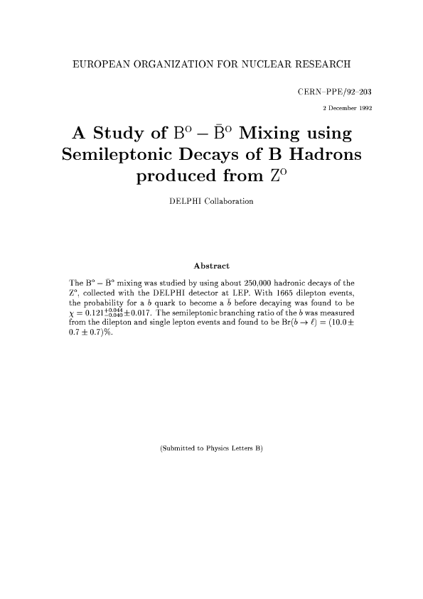 (PDF) A study of B$^{0}$-$\overline{B}^{0}$ mixing using semileptonic decays of B hadrons ...