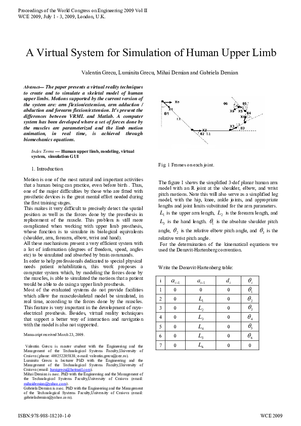 (PDF) A Virtual System for Simulation of Human Upper Limb
