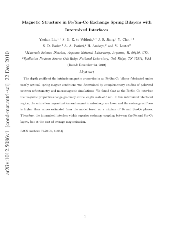 (PDF) Magnetic Structure in Fe/Sm-Co Exchange Spring Bilayers with ...