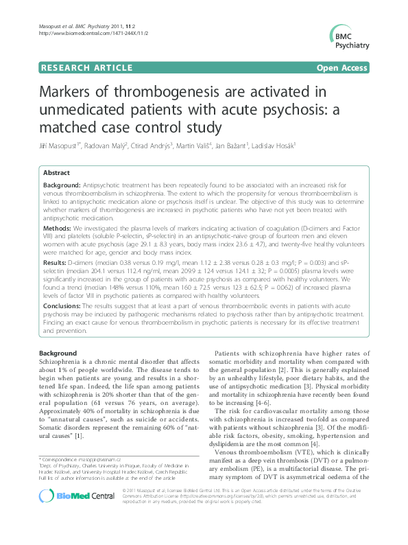 (PDF) Markers of thrombogenesis are activated in unmedicated patients ...