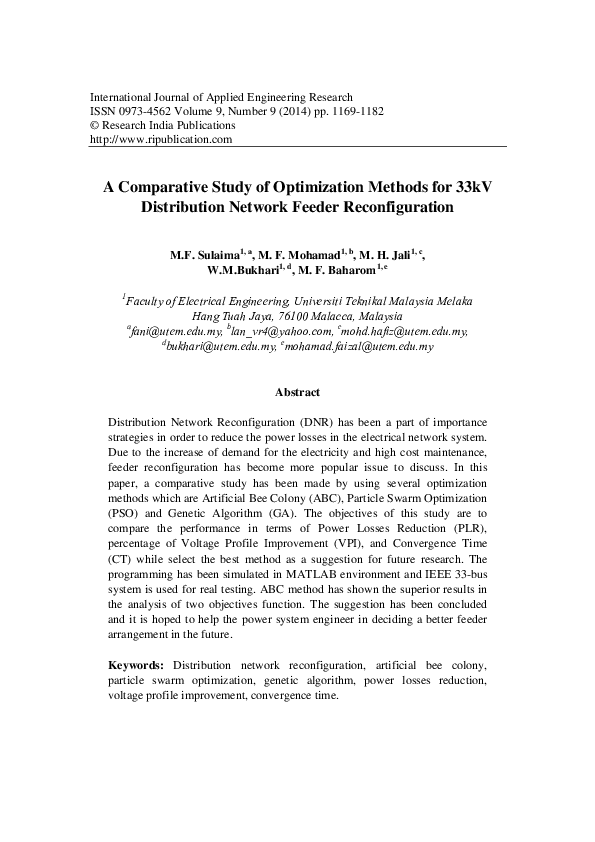 (PDF) A Comparative Study of Optimization Methods for 33kV Distribution Network Feeder ...