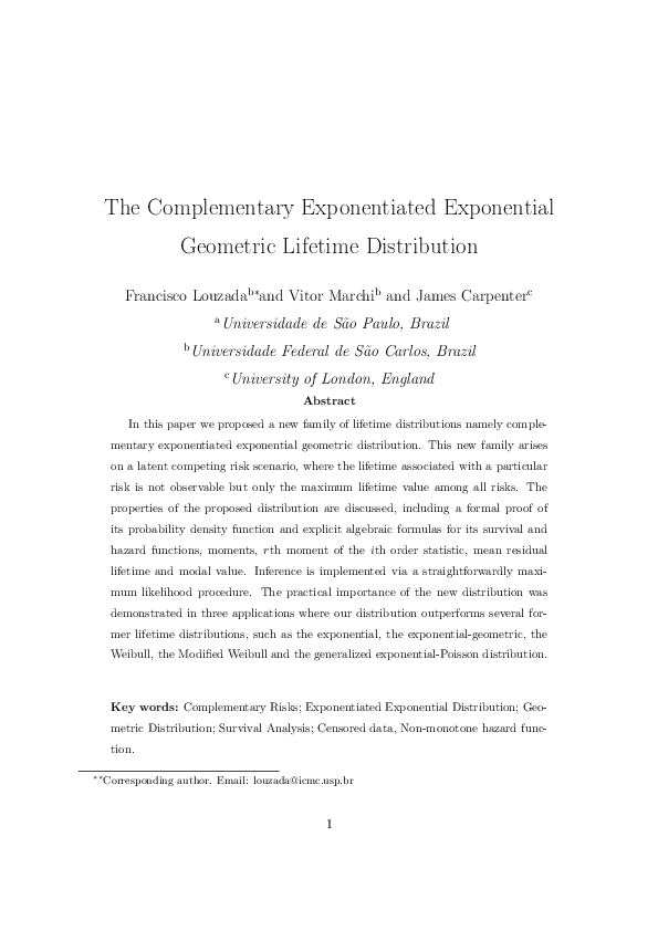 Pdf The Complementary Exponentiated Exponential Geometric Lifetime Distribution