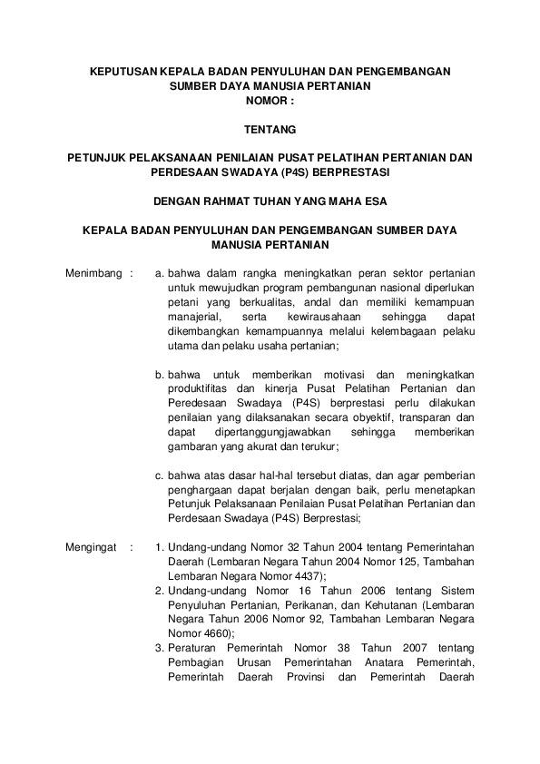(PDF) KEPUTUSAN KEPALA BADAN PENYULUHAN DAN PENGEMBANGAN SUMBER DAYA ...