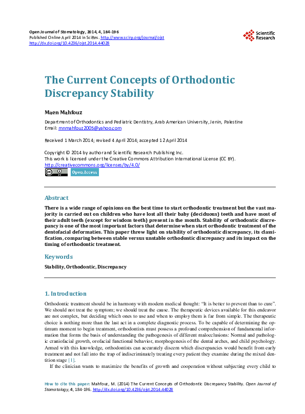 (PDF) The current concepts of orthodontic discrepancy stability