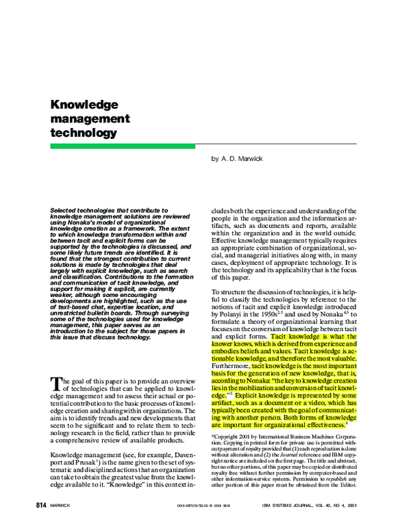 (PDF) Knowledge management technology