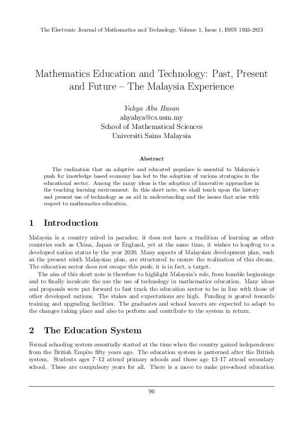 (PDF) Mathematics Education and Technology: Past, Present and Future ...