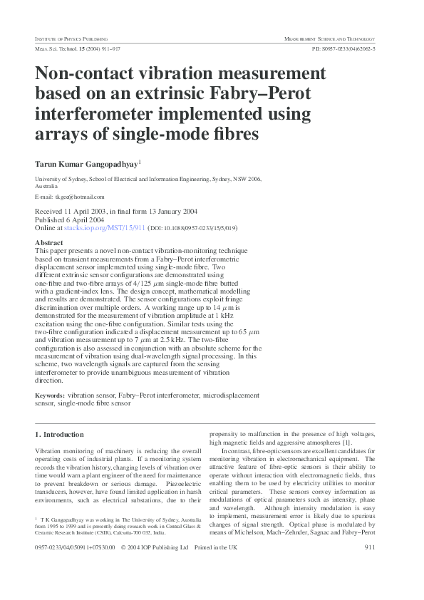 (PDF) Non-contact vibration measurement based on an extrinsic Fabry–Perot interferometer ...
