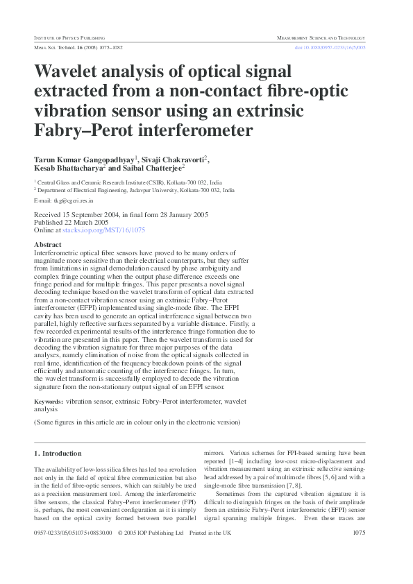 (PDF) Wavelet analysis of optical signal extracted from a non-contact fibre-optic vibration ...