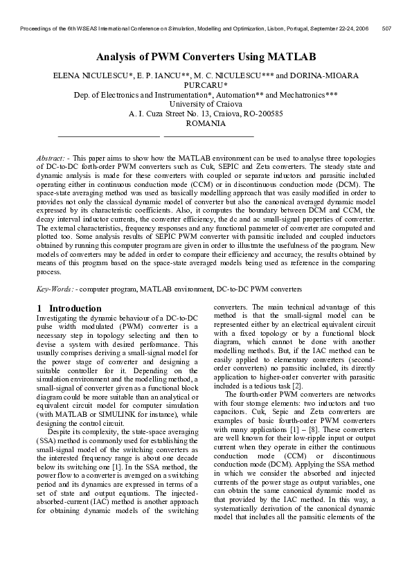 (PDF) Analysis of PWM Converters Using MATLAB