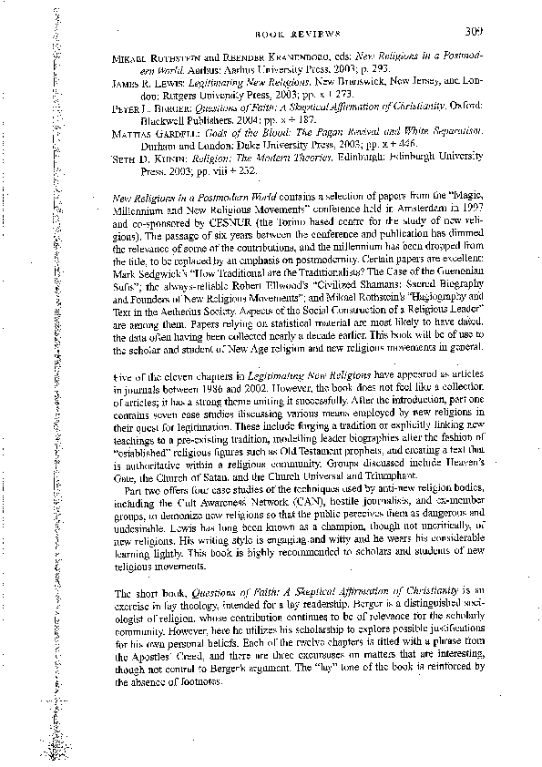 (PDF) James R. Lewis, Legitimating New Religions | Carole Cusack ...