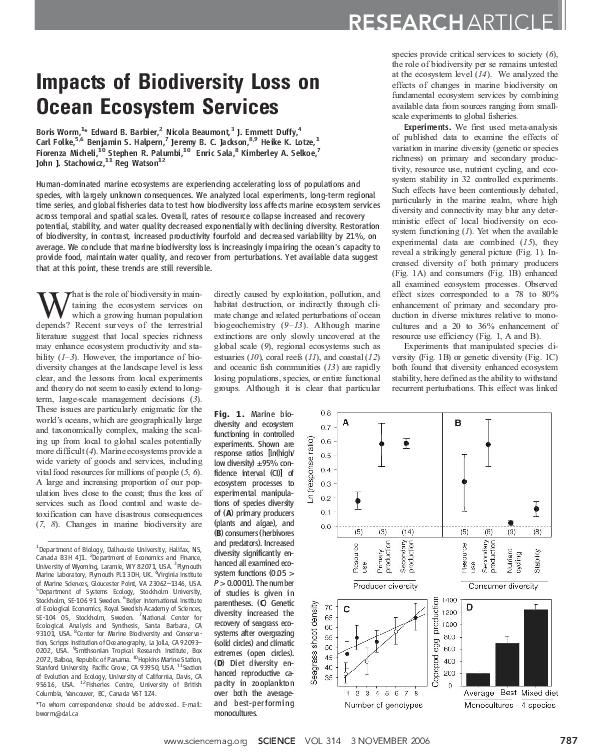(PDF) Impacts of Biodiversity Loss on Ocean Ecosystem Services