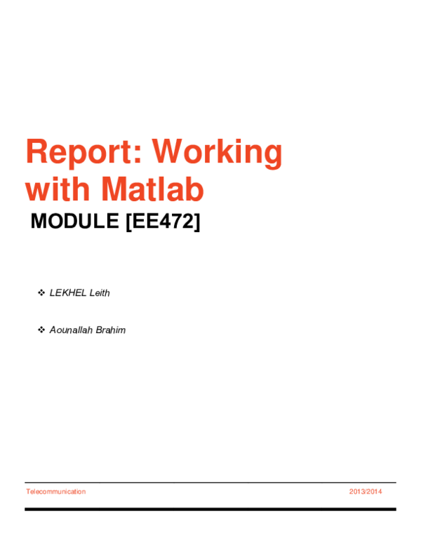 (PDF) Report: Working with Matlab MODULE [EE472