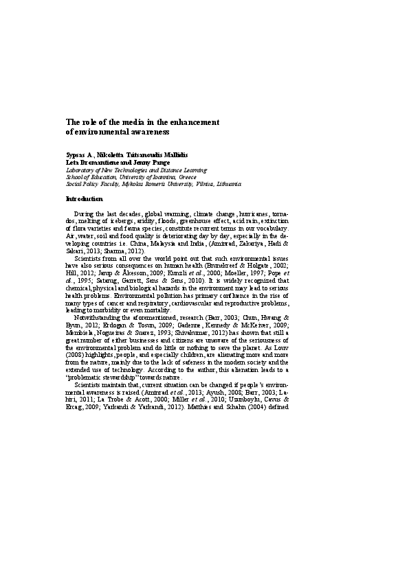 (PDF) The role of the media in the enhancement of environmental awareness