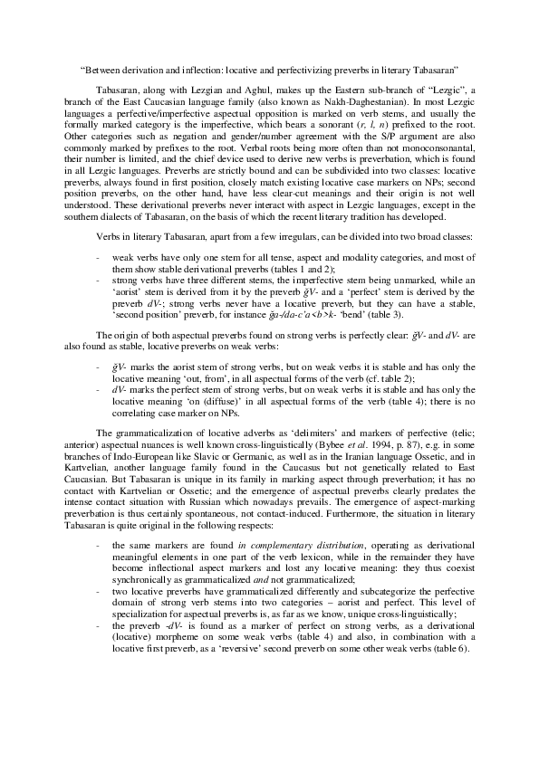 (PDF) derivation and inflection in Tabasaran verbs