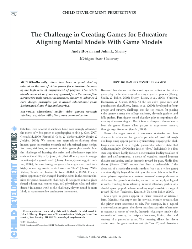 (PDF) The Challenge in Creating Games for Education: Aligning Mental ...