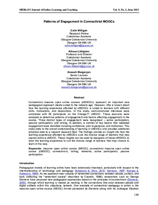 (PDF) Patterns of engagement in connectivist MOOCs
