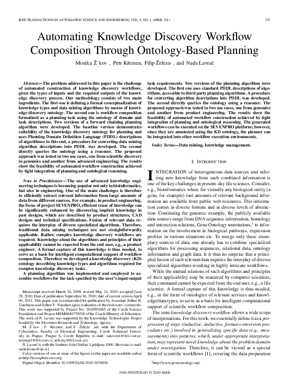 (PDF) Automating Knowledge Discovery Workflow Composition Through Ontology-Based Planning