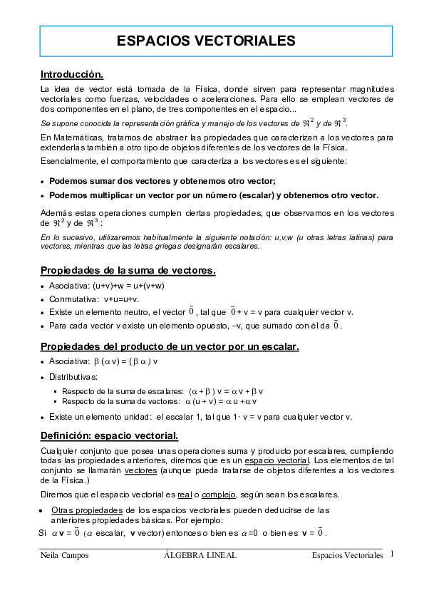 (PDF) ESPACIOS VECTORIALES