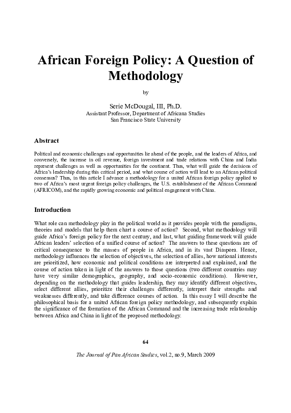 (PDF) African Foreign Policy: A Question of Methodology by