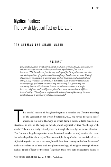 (PDF) Mystical Poetics: The Jewish Mystical Text as Literature (Don ...