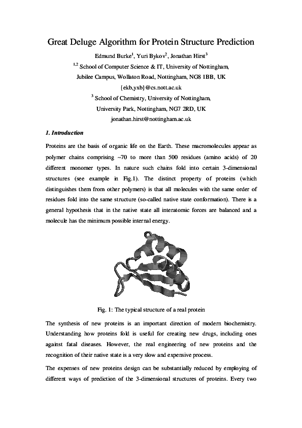Pdf Great Deluge Algorithm For Protein Structure Prediction Yuri Bykov