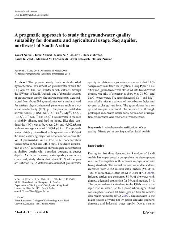 (PDF) A pragmatic approach to study the groundwater quality suitability ...