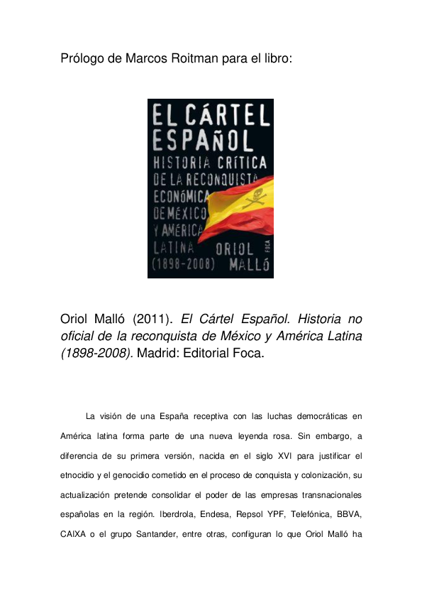 (PDF) PRÓLOGO DEL SOCIÓLOGO MARCOS ROITMAN PARA "EL CÁRTEL ESPAÑOL ...