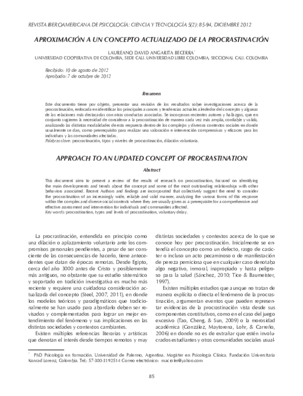 (PDF) My paper: APPROACH TO AN UPDATED CONCEPT OF PROCRASTINATION ...