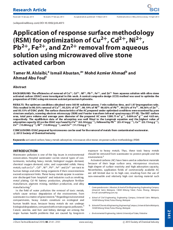 (PDF) Application of response surface methodology (RSM) for optimization of Cu2+, Cd2+, Ni2 ...