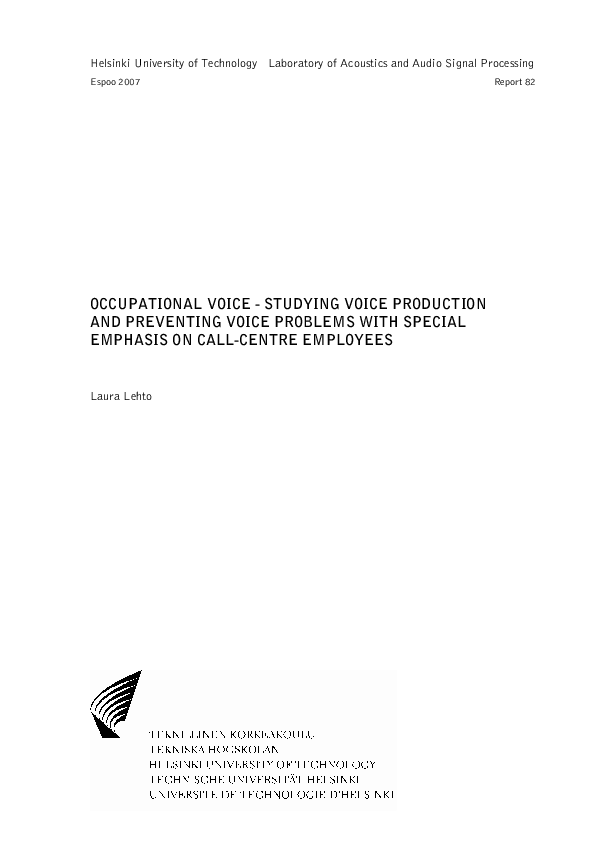 (PDF) OCCUPATIONAL VOICE - STUDYING VOICE PRODUCTION AND PREVENTING ...