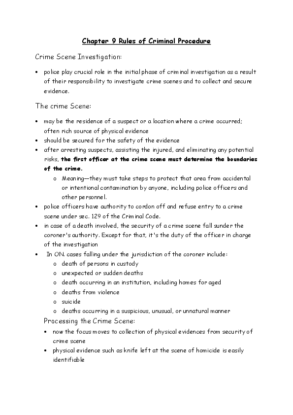 (DOC) Chapter 9 Rules of Criminal Procedure Crime Scene Investigation