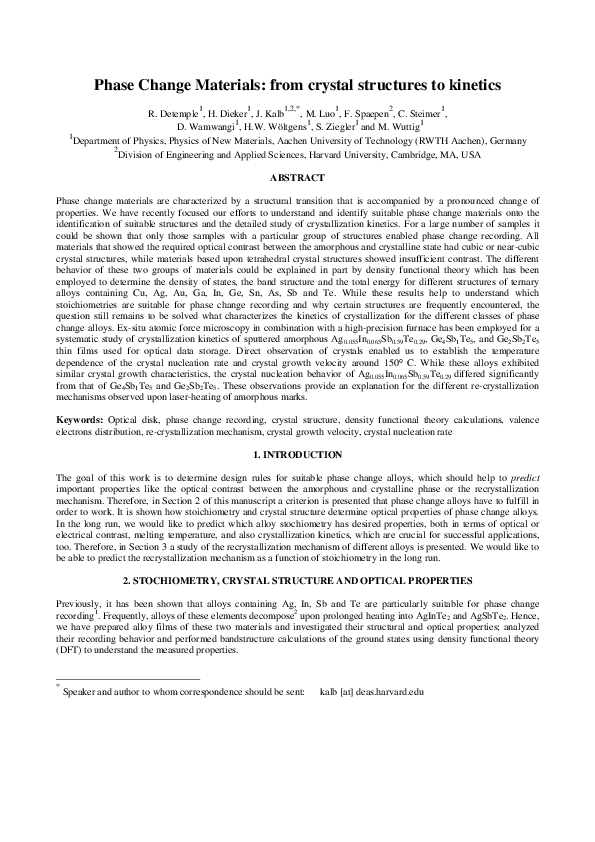 (PDF) Phase Change Materials: from crystal structures to kinetics