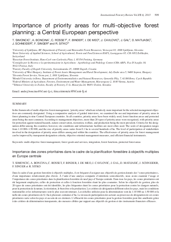 Importance Of Priority Areas For Multi Objective Forest Planning A Central European Perspective