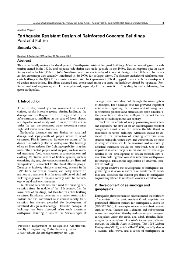 (PDF) Earthquake Resistant Design of Reinforced Concrete Buildings Past and Future
