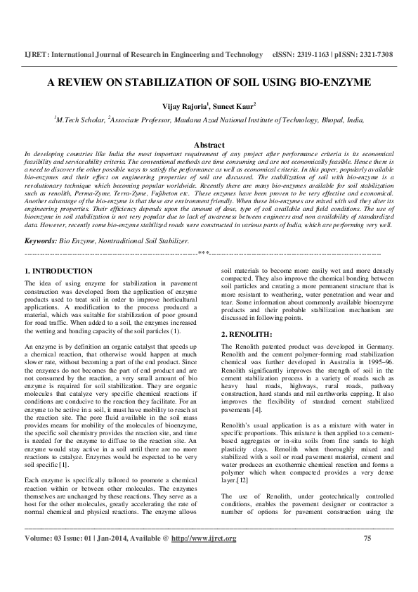 (PDF) A REVIEW ON STABILIZATION OF SOIL USING BIO-ENZYME