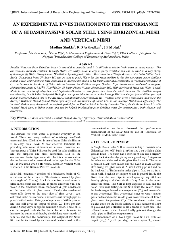 (PDF) AN EXPERIMENTAL INVESTIGATION INTO THE PERFORMANCE