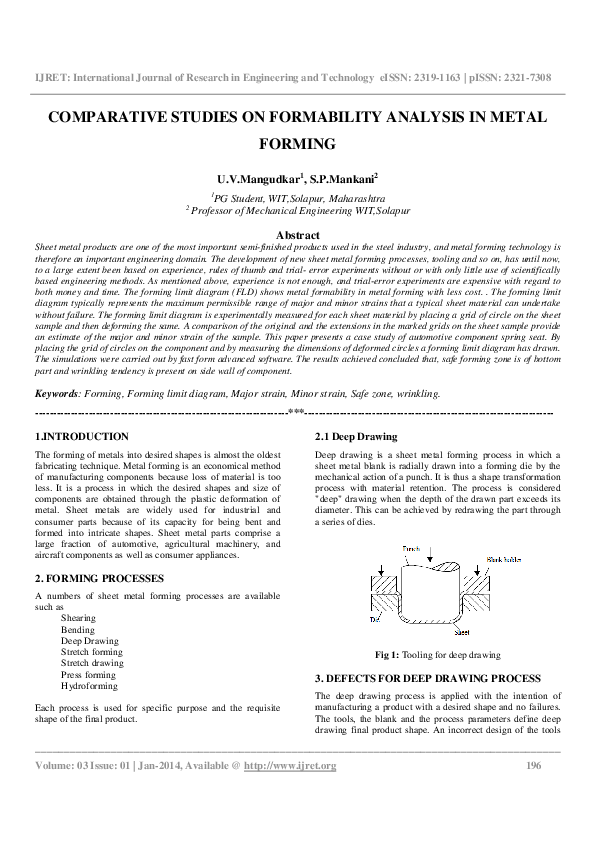 (PDF) COMPARATIVE STUDIES ON FORMABILITY ANALYSIS IN METAL