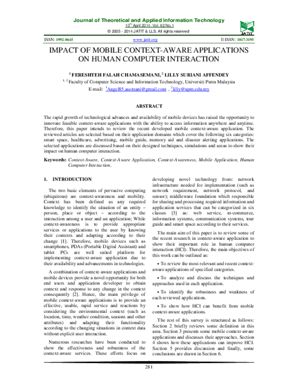 IMPACT OF MOBILE CONTEXT-AWARE APPLICATIONS ON HUMAN COMPUTER INTERACTION