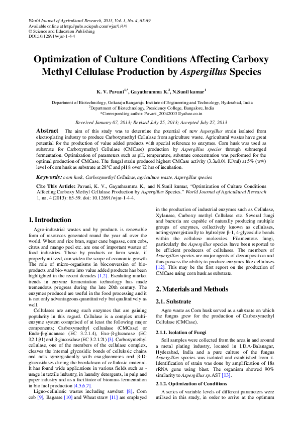(PDF) Optimization of Culture Conditions Affecting Carboxy Methyl Cellulase Production by ...